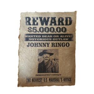 2 X Johnny Ringo / Tombstone Aged Printed Wanted Poster Page, Old West ...
