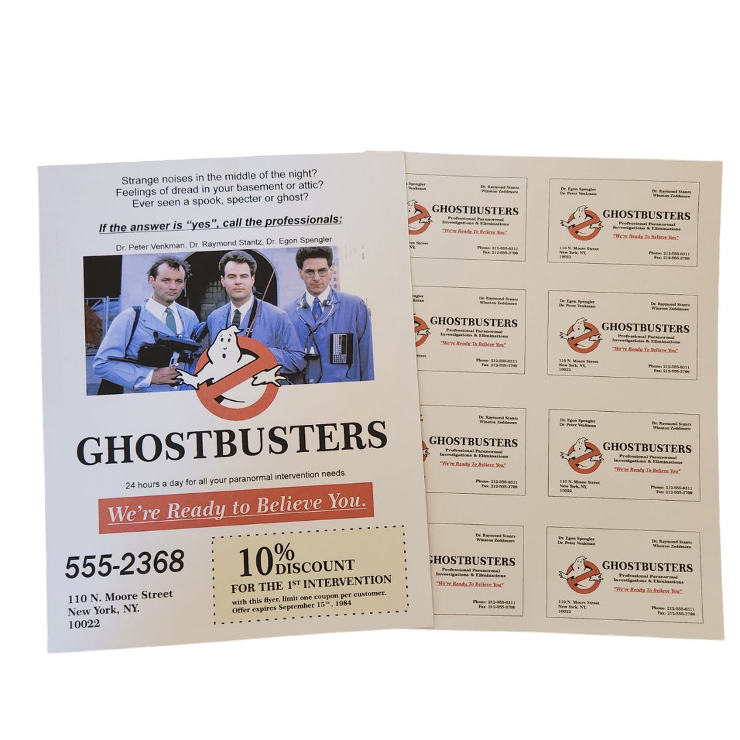 Ghostbusters Movie Flyer and You Cut Business Cards Pages Printed on ...