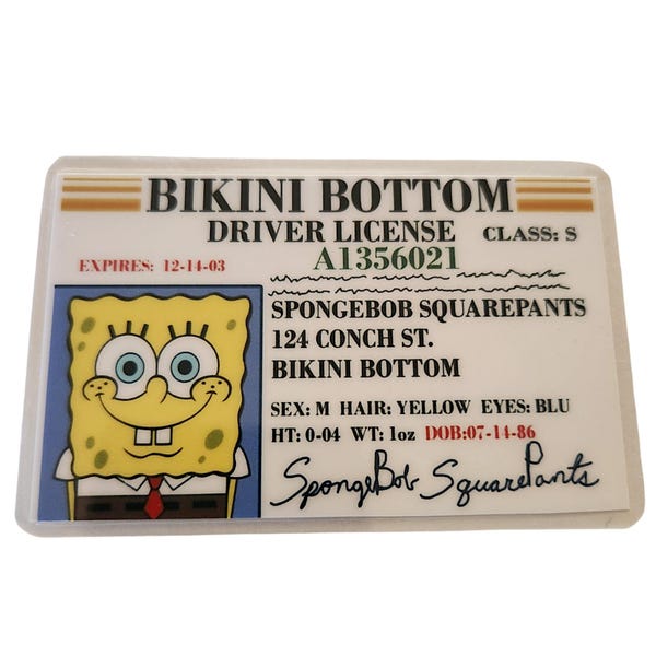 Spongebob Id Card - Etsy