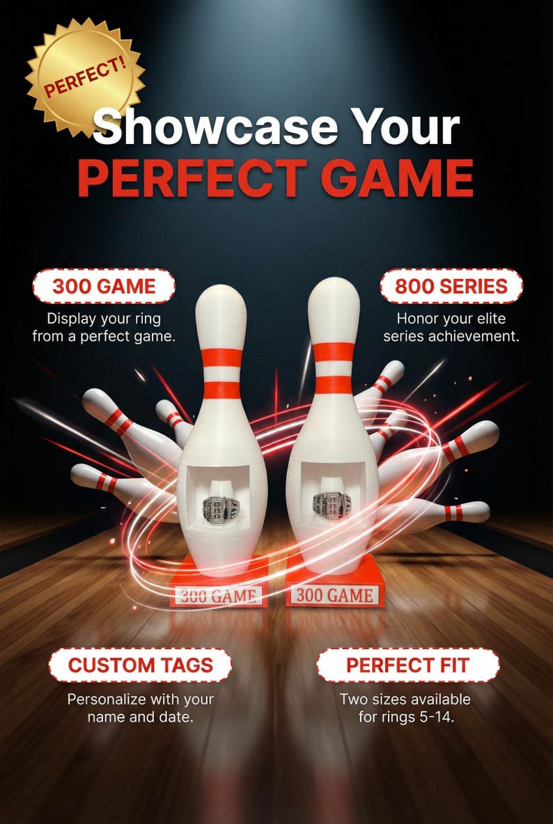 Bowling Pin Honor Score Ring Display – Proudly Display 300 Game or 800 ...