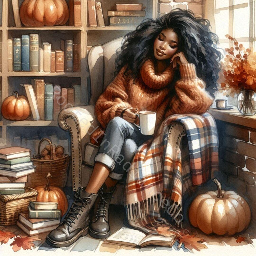 Cozy Bookstore Fall Clipart Bundle: Watercolor Autumn Art - Etsy