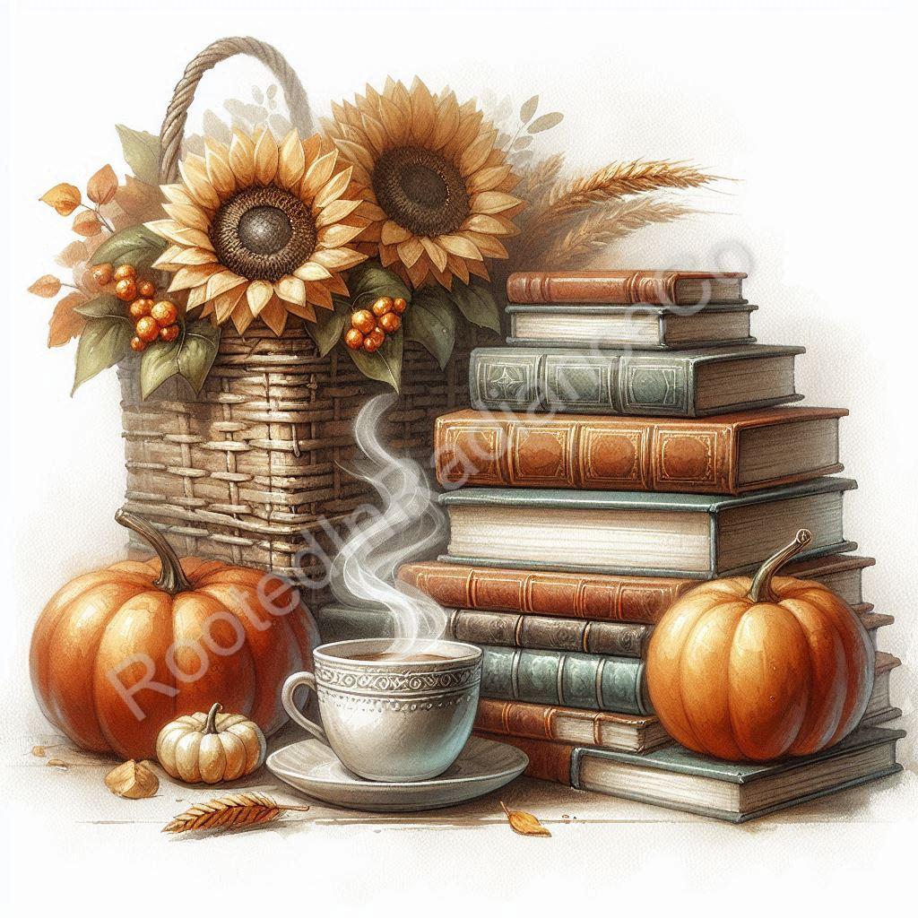 Cozy Autumn Library Art Prints: Fall Book Lover Watercolor Set (JPG ...