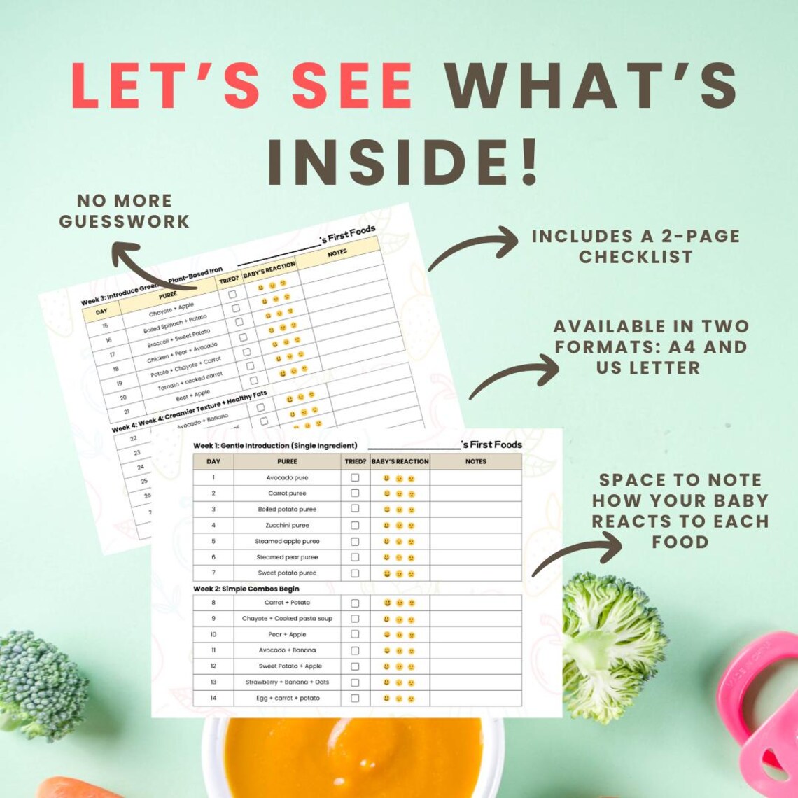 30-day Baby Purée Checklist | First Foods Tracker for Baby | Printable ...