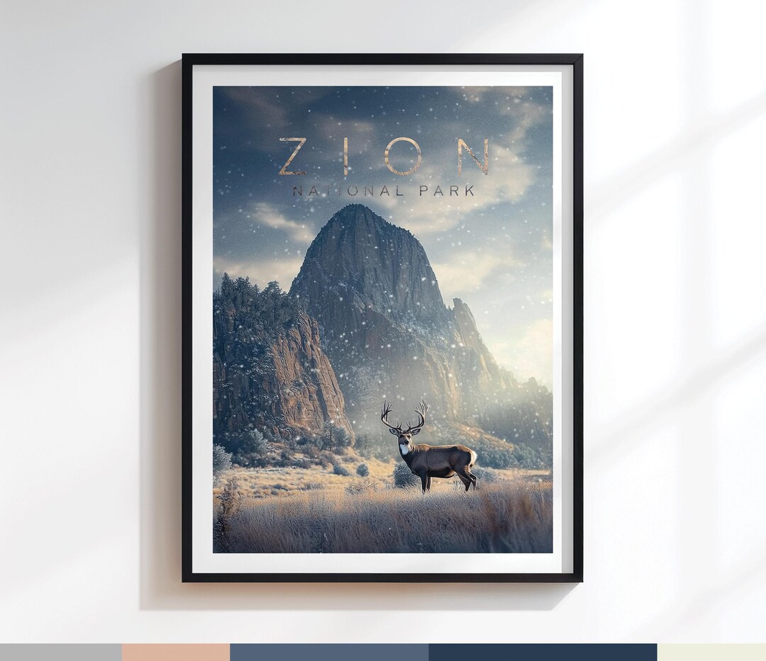 Zion Great White Throne and Deer Poster | Art Print | Variation #020 - Etsy