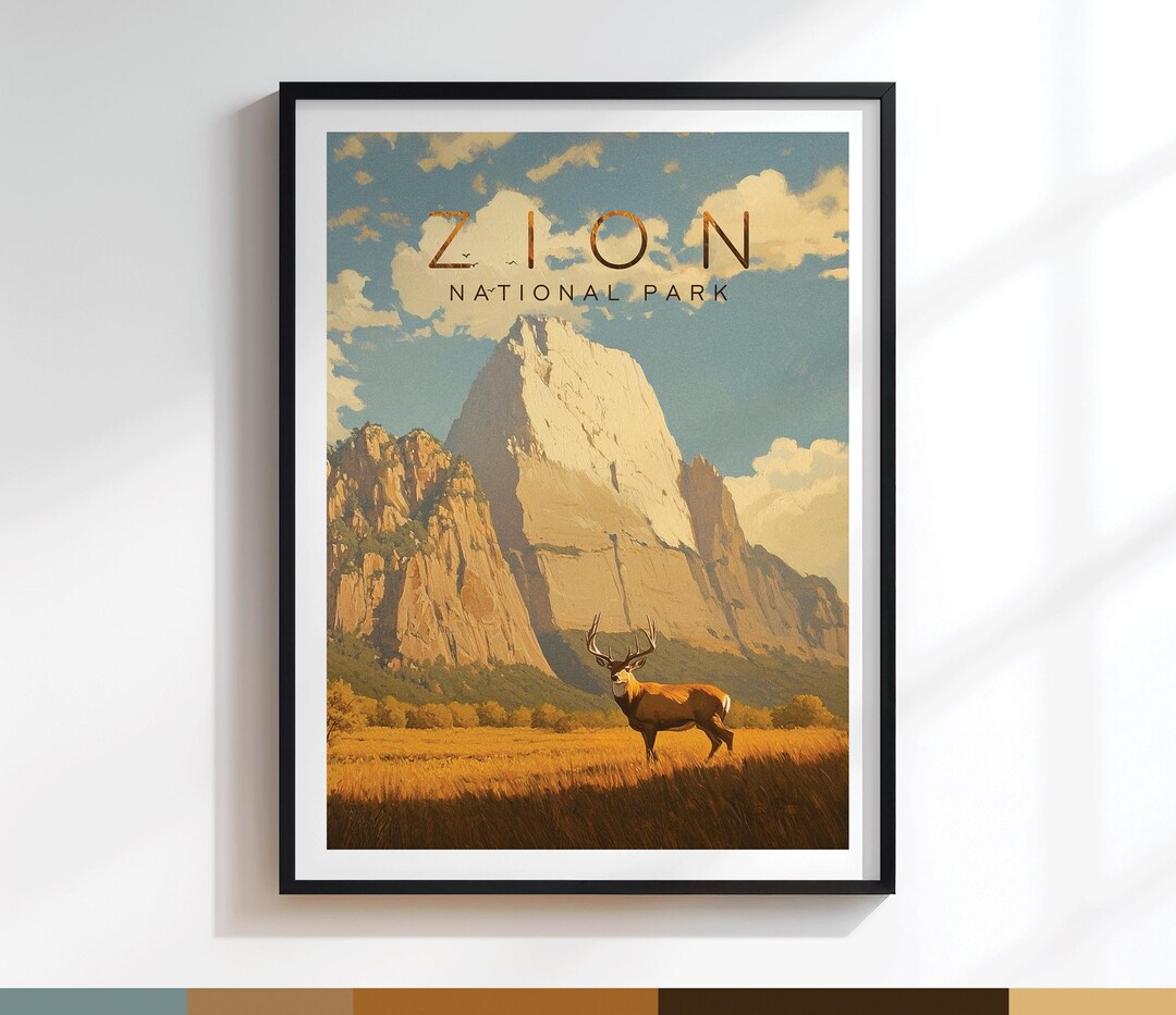 Zion Great White Throne and Deer Poster | Art Print | Variation #005 - Etsy