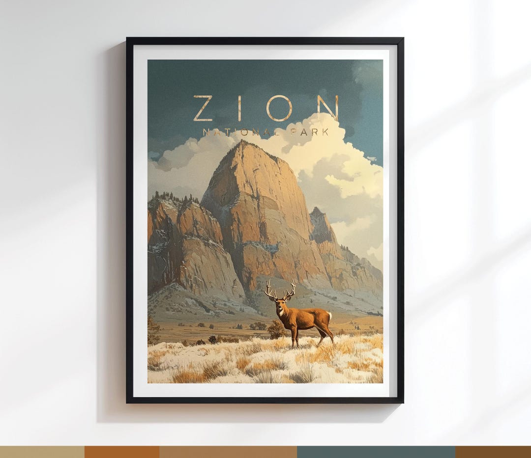 Zion Great White Throne and Deer Poster | Art Print | Variation #013 - Etsy