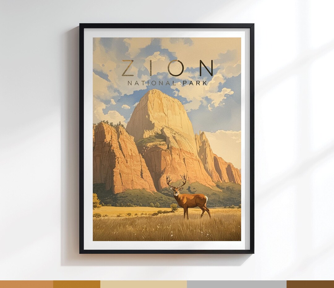 Zion Great White Throne and Deer Poster | Art Print | Variation #004 - Etsy