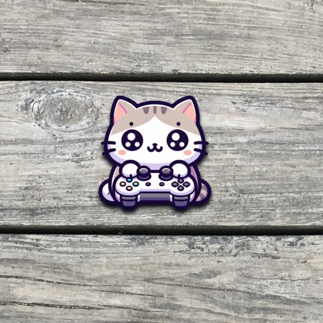 Kawaii Gamer Cat Sticker: Waterproof Vinyl Decal - Etsy