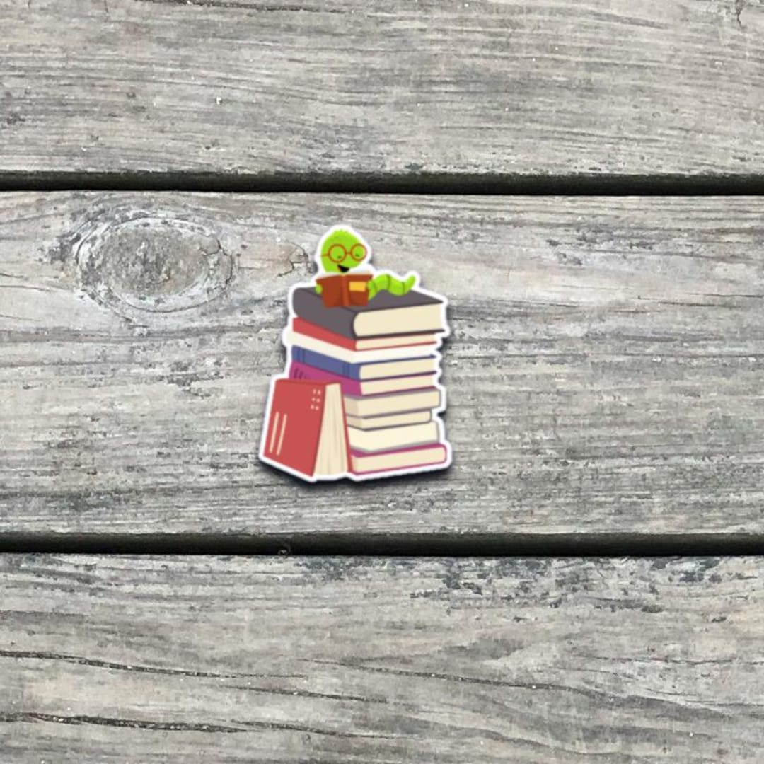 Cartoon Bookworm Vinyl Sticker – Stack of Books, Teacher Gift - Etsy