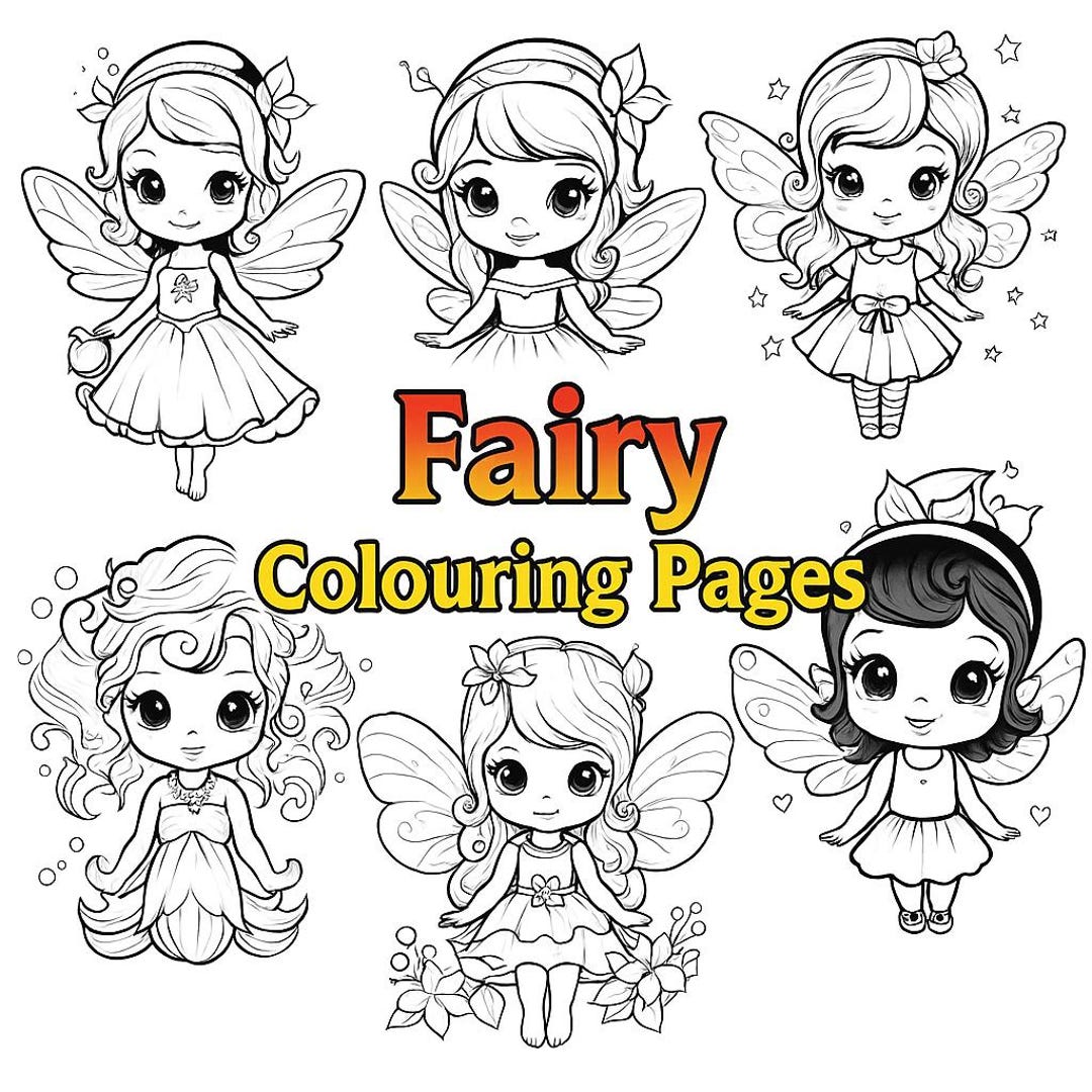 Cute Fairy Colouring Pages – Cute Printable Designs for Kids - A4 PNG ...