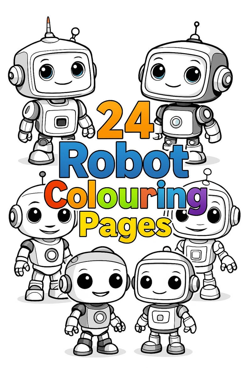 Cute Robot Colouring Pages – Cute Printable Designs for Kids - A4 PNG ...