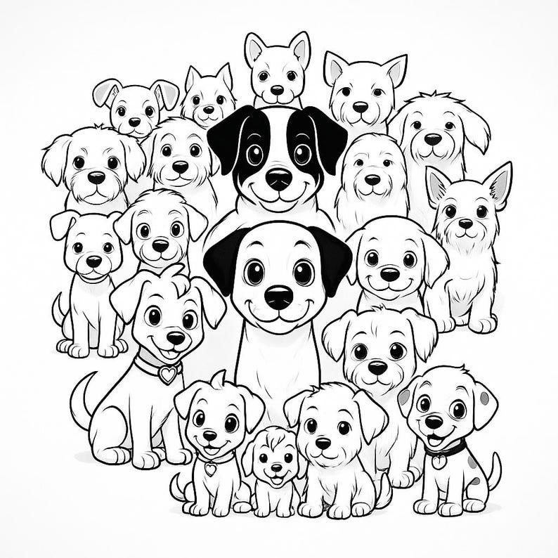 Cute Dog Colouring Pages – Cute Printable Designs for Kids - A4 PNG ...