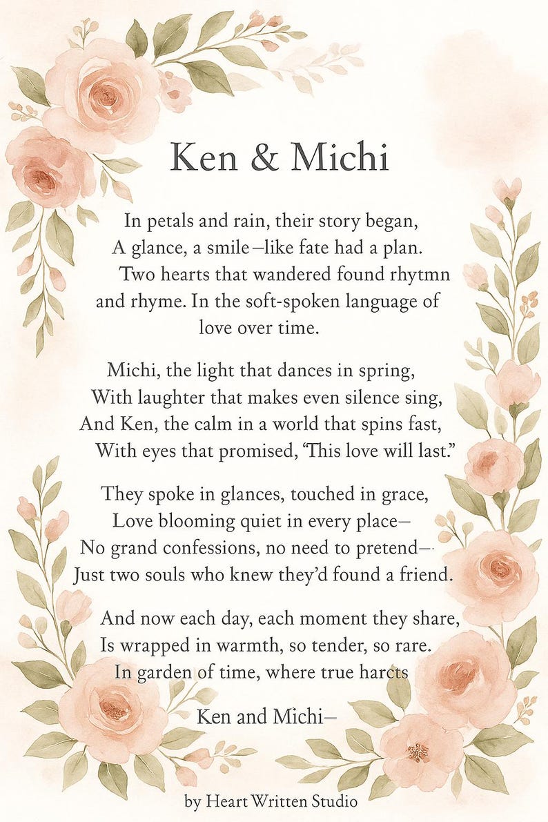 Custom Romantic Poem – Personalized Gift for Couples, Anniversary ...