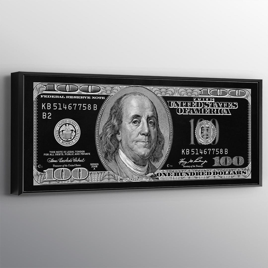 Silver Benjamin 100 Dollar Bill Money Press Print Wall Art Canvas ...