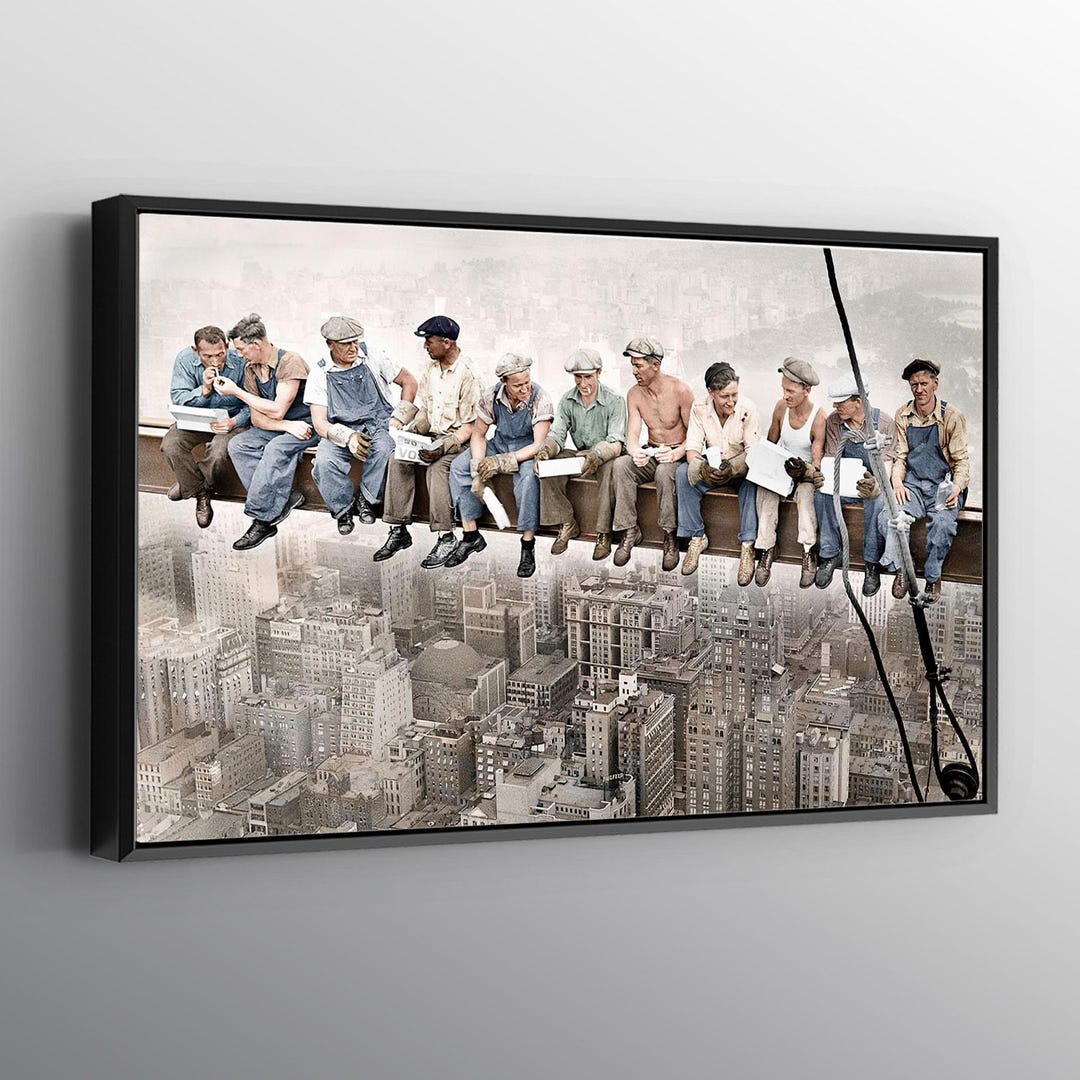 Colored Lunch Atop Skyscraper Print Wall Art Canvas. Printed Smooth ...