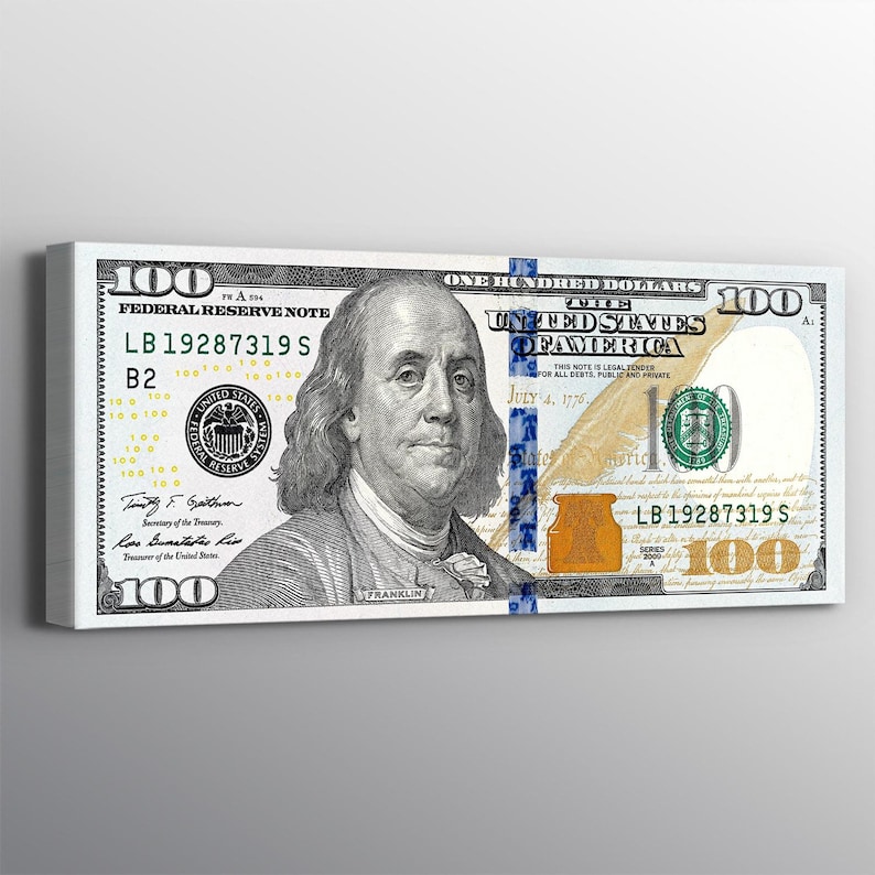 Original Benjamin 100 Dollar Bill Money Press Print Wall Art Canvas ...