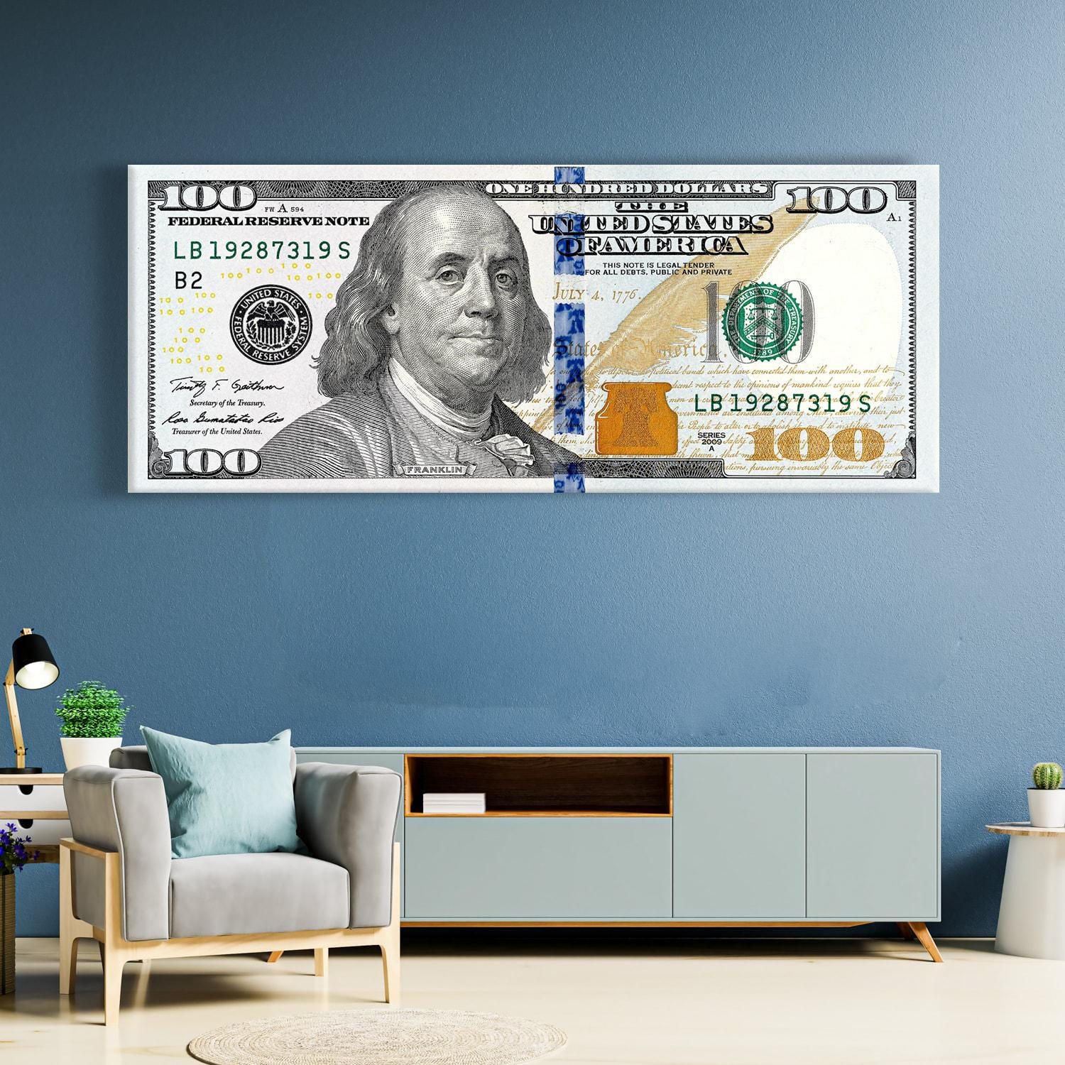 Original Benjamin 100 Dollar Bill Money Press Print Wall Art Canvas ...