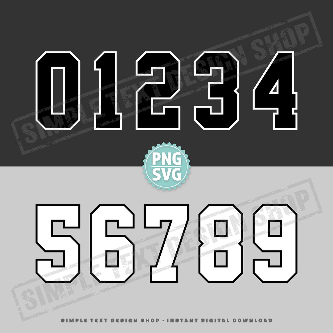 Simple Jersey Numbers 0-9 With Outline SVG PNG EPS Bundle Digital Files ...