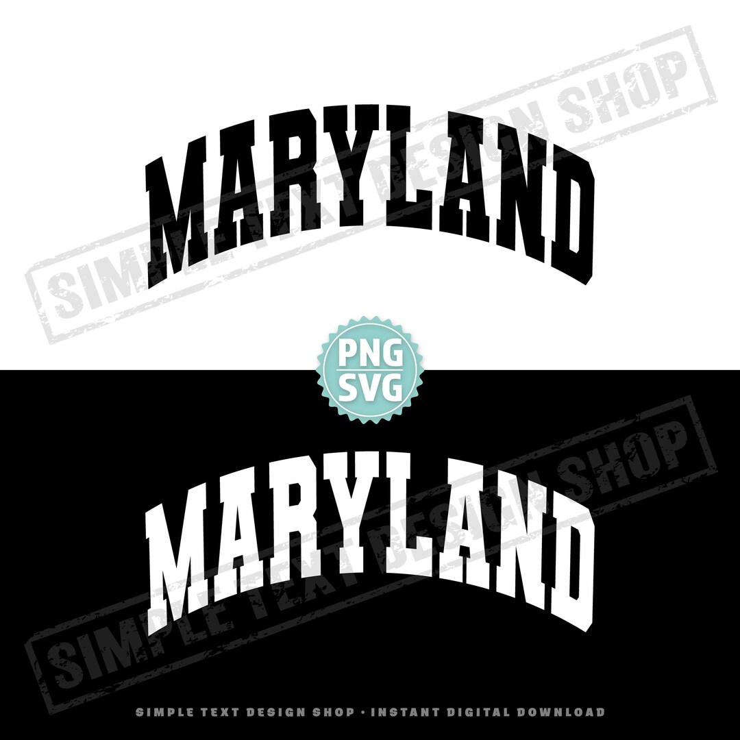 Maryland State Arched Text Design PNG SVG, US States Svg, Varsity Font ...
