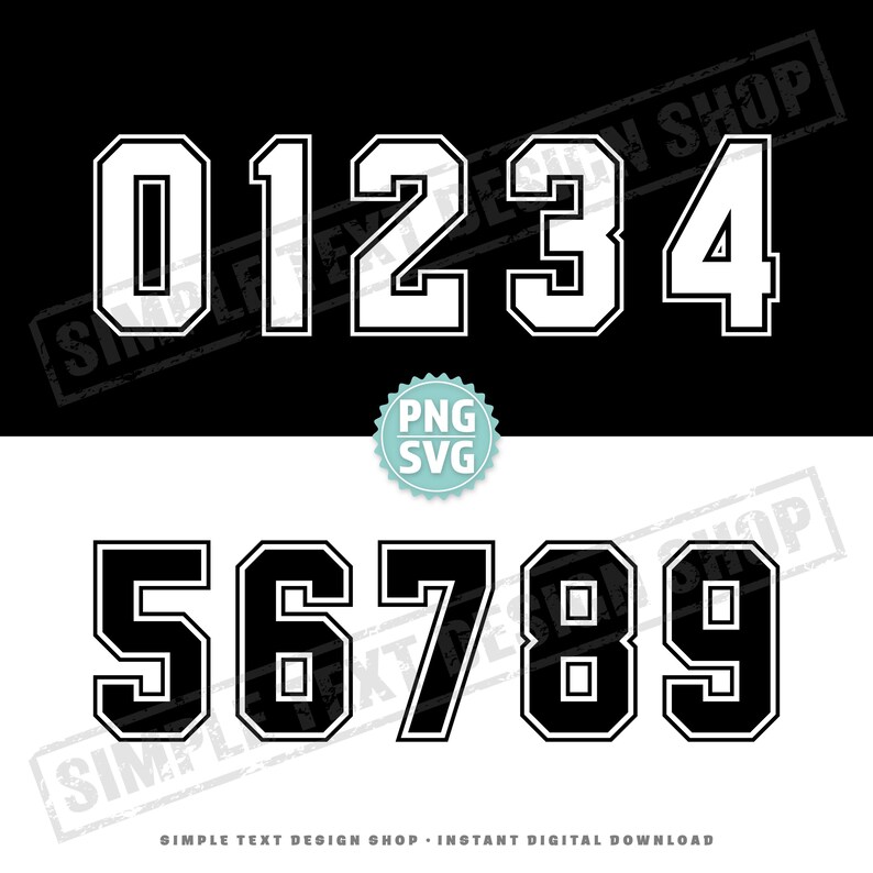 College Style Jersey Numbers 0-9 Png Svg Eps Ttf Digital Files Bundle ...