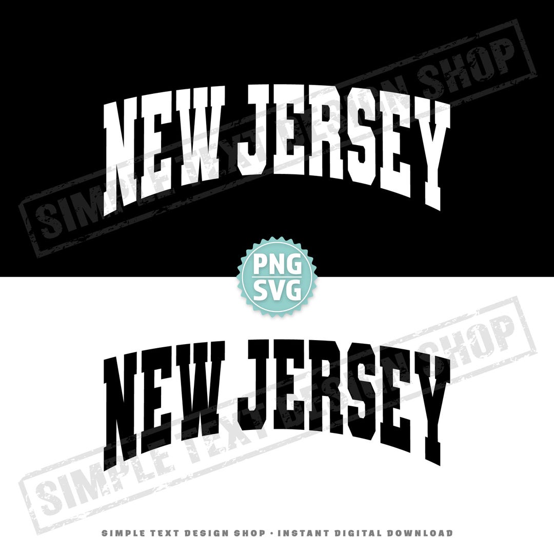New Jersey State SVG + PNG Digital Files, Arched Varsity Font Designs ...