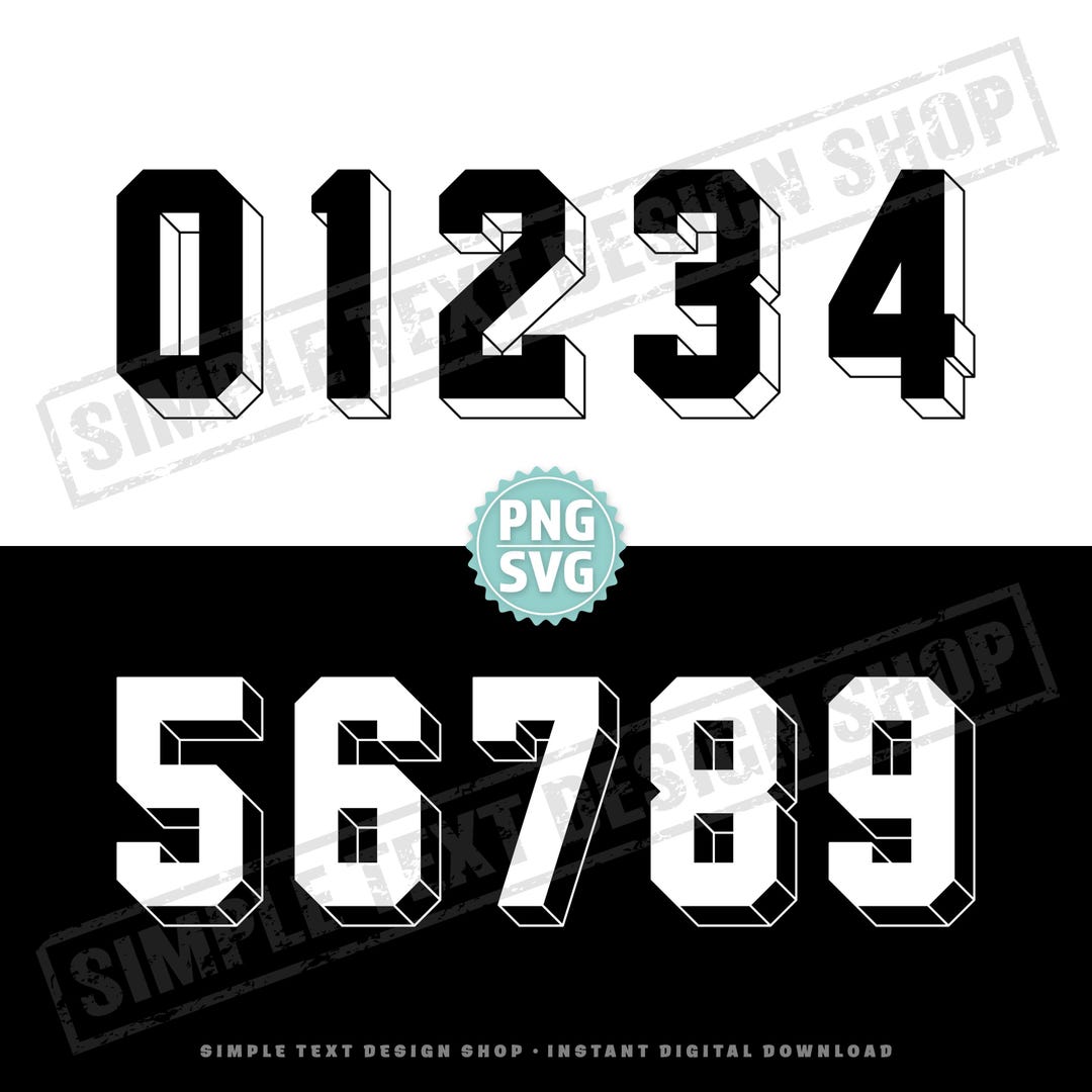 Isometric Jersey Numbers 0-9 PNG + SVG Bundle, Simple Jersey Number ...