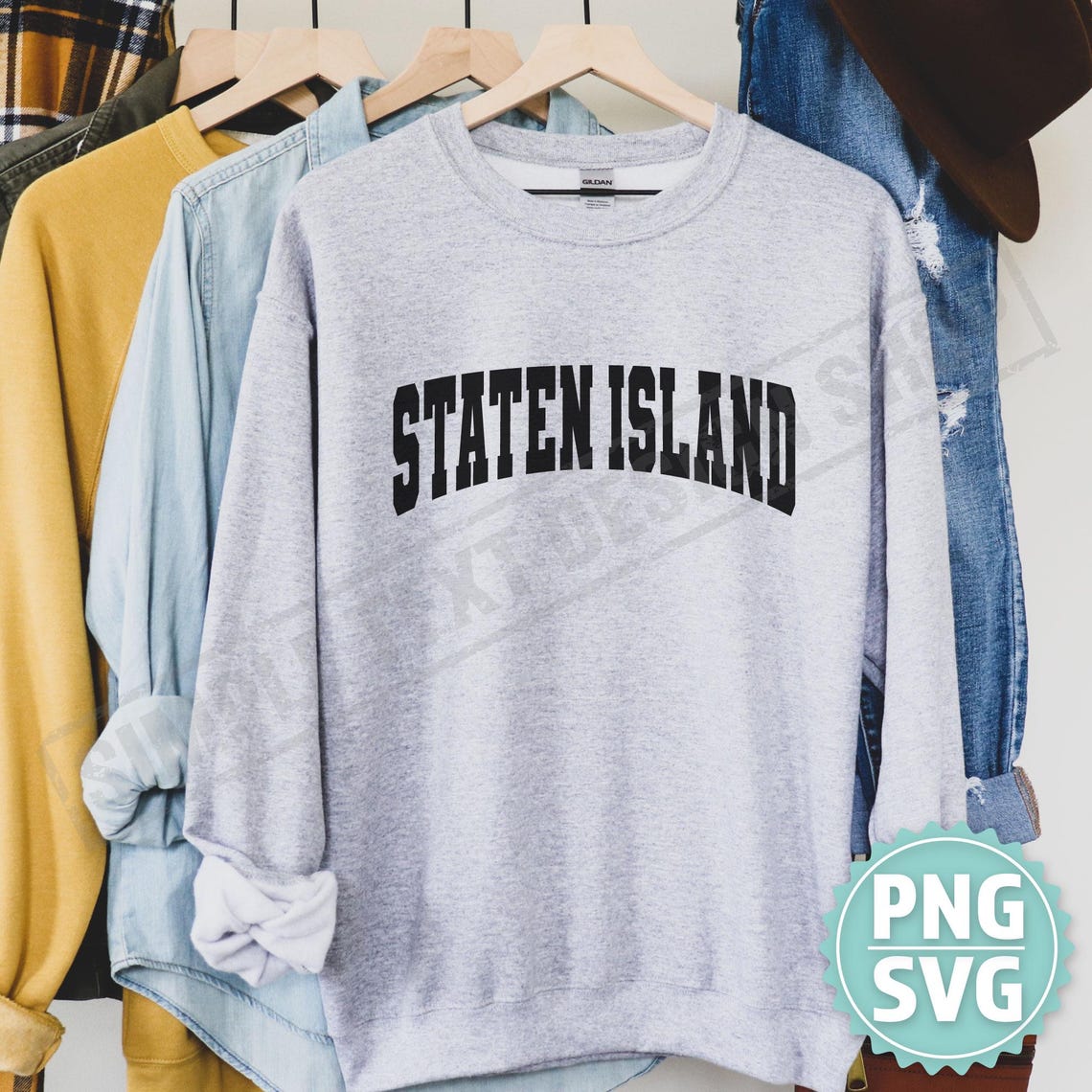 Staten Island SVG + PNG Digital Files, Arched Varsity Font Designs, NYC ...