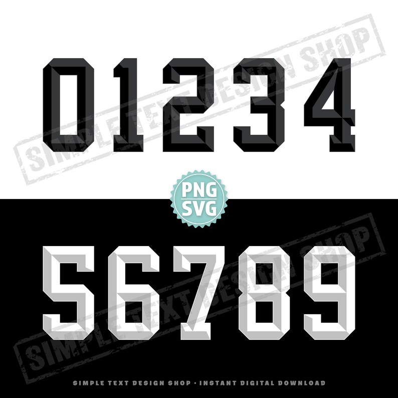 Sports Jersey Numbers 0-9 With Shade PNG SVG Bundle, College Style ...