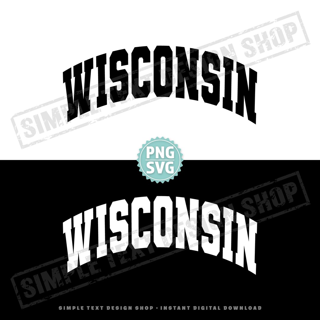 Wisconsin State Arched Text Design PNG SVG, US States Svg, Varsity Font ...
