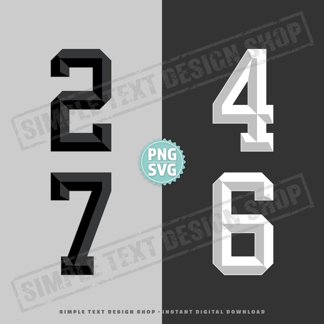 Sports Jersey Varsity Numbers 0-9 With Shade PNG SVG EPS Bundle, Simple ...
