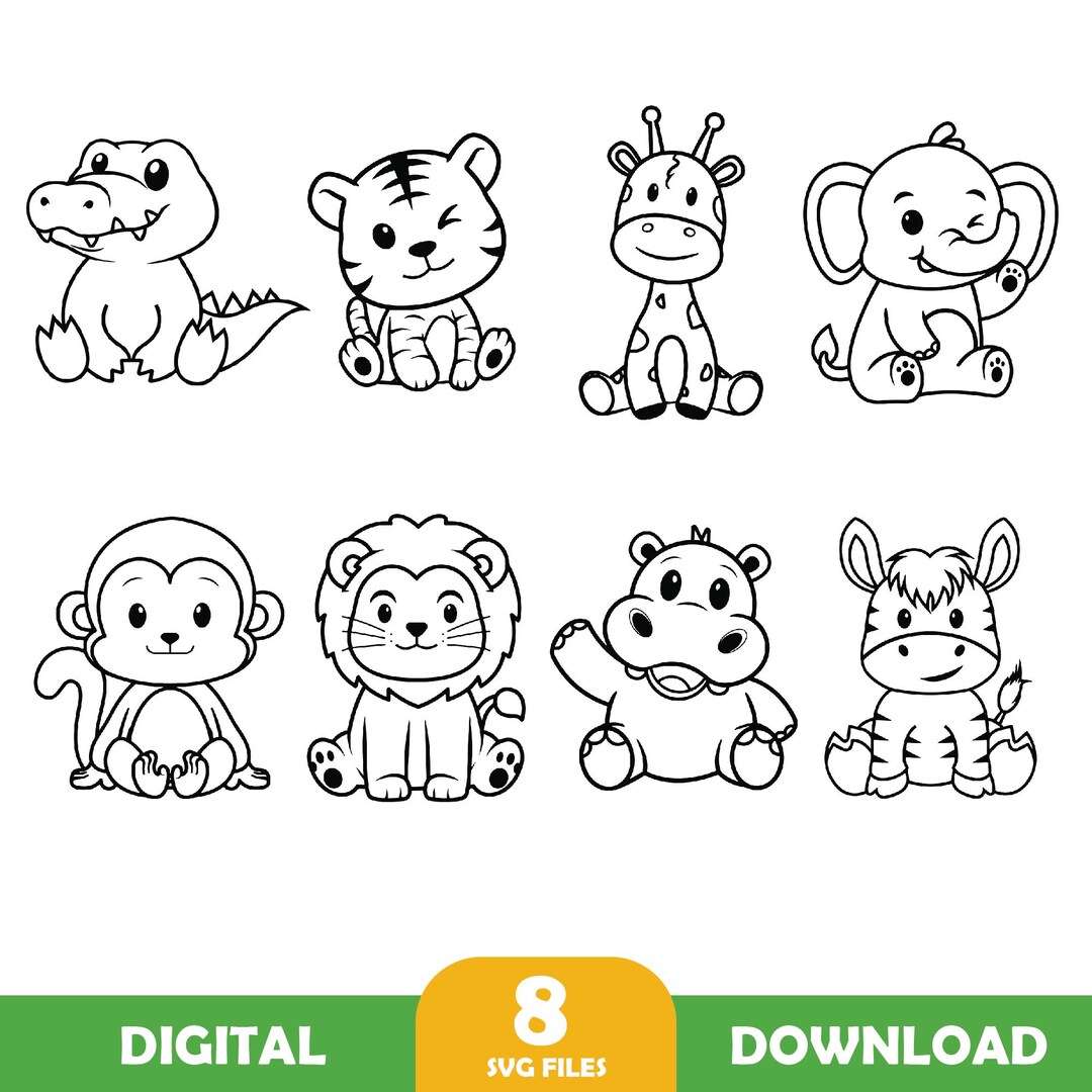 Safari Animals Outline SVG Cute African Jungle Animal Cut File Cricut ...