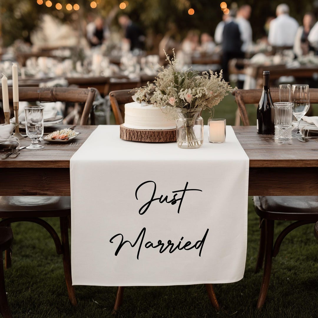 Wedding Table Decor Just Married, Custom Table Runner, Sweetheart Table ...