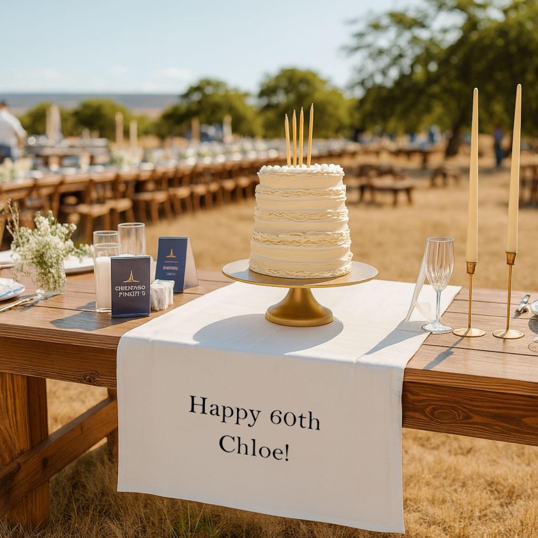 Custom Birthday Table Runner, Personalized Linen Banner, 60th Birthday ...