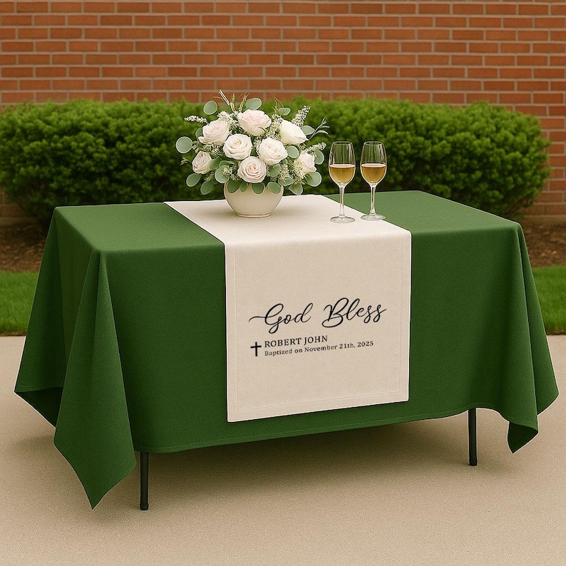 Personalized Baptism Table Runner for Boy, God Bless Linen Banner ...