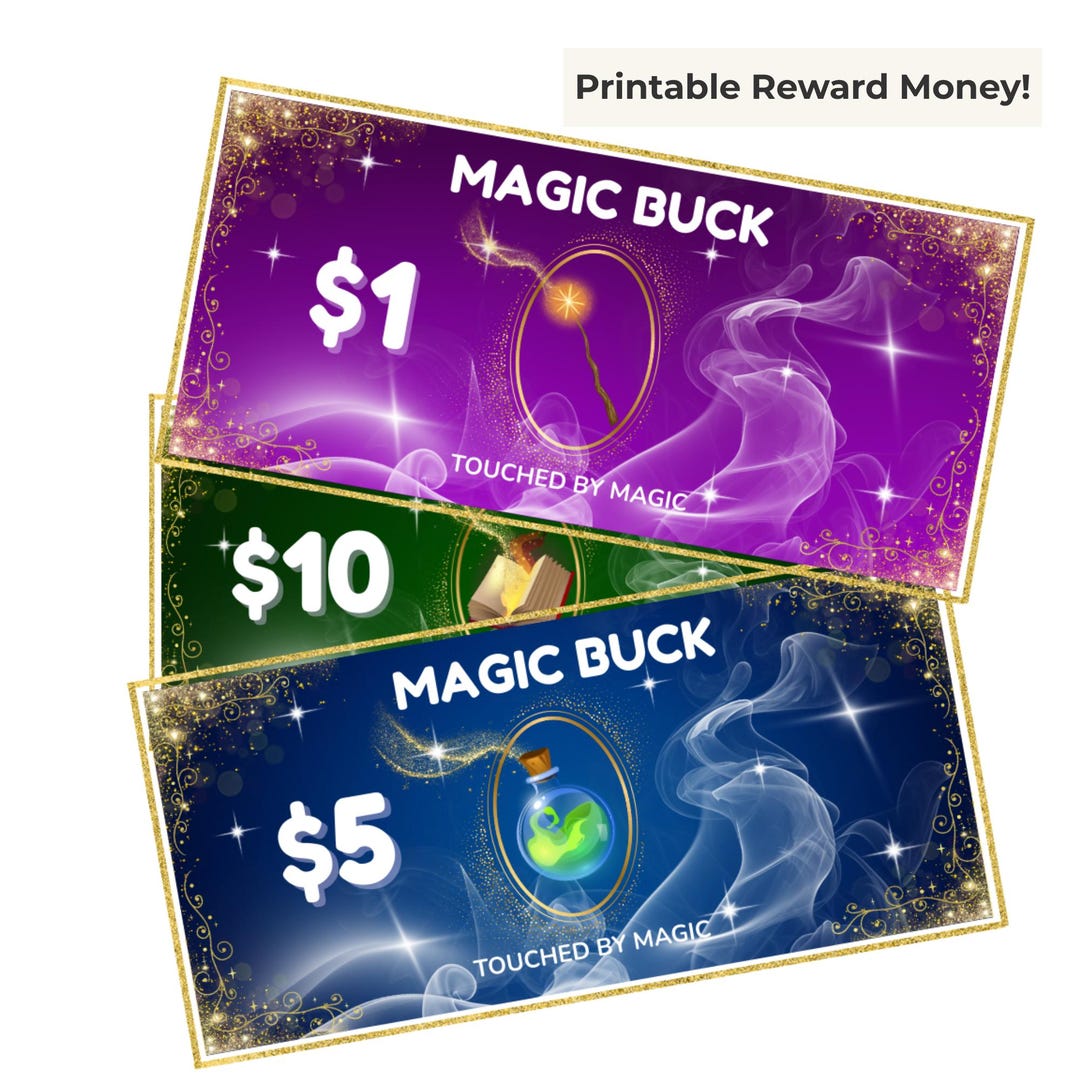Magic Bucks Printable Play Money for Kids - Wizard Rewards, Behavior ...