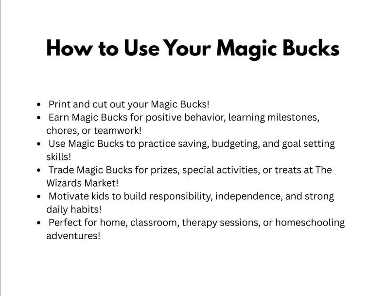 Magic Bucks Printable Play Money for Kids - Wizard Rewards, Behavior ...