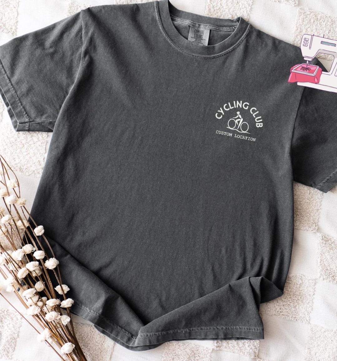 Bike Embroidered T-shirt, Customized Location Minimal Cycling Shirt ...