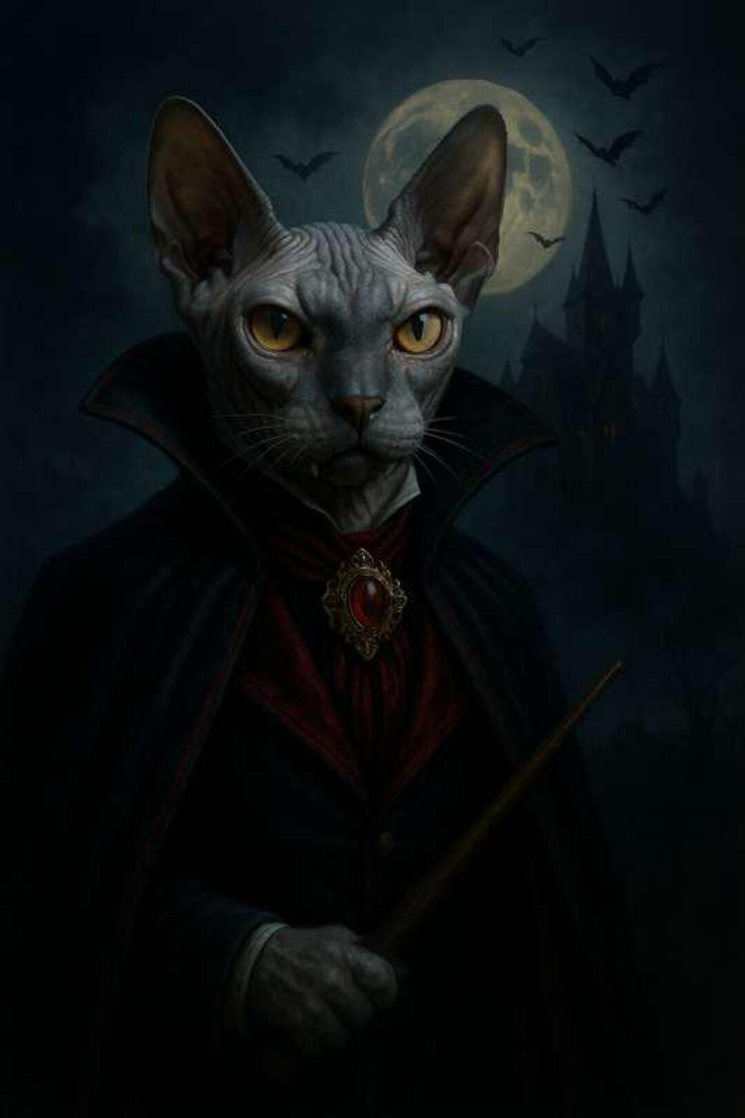 Custom Vampire Cat Portrait – Halloween Pet Portrait, Gothic Pet Art ...