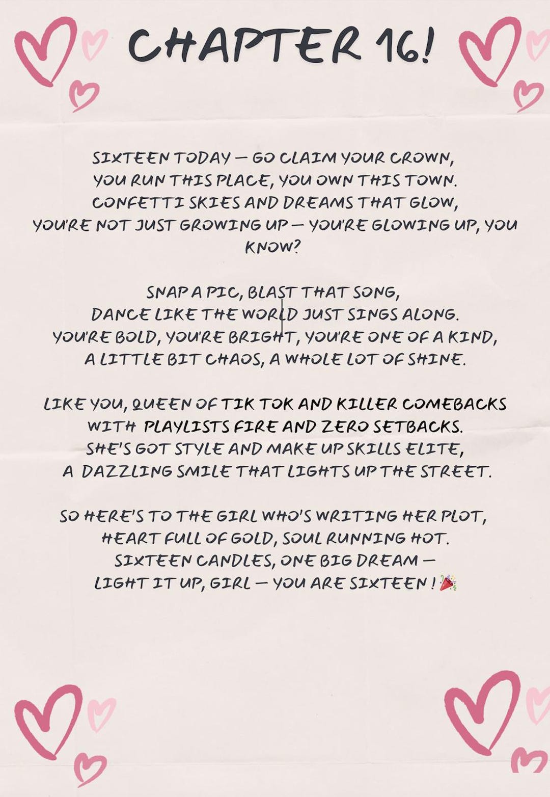 16th Birthday Poem Print Girl - Etsy