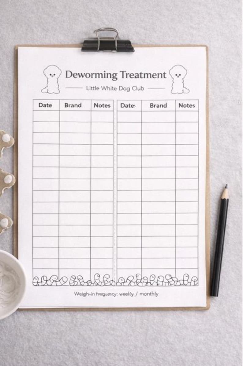 Dog Deworming Treatment Chart Printable | Pet Health Record | Worming ...