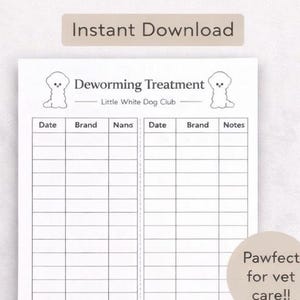 Dog Deworming Treatment Chart Printable | Pet Health Record | Worming ...