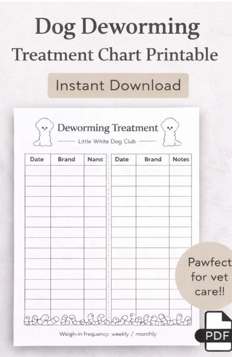 Dog Deworming Treatment Chart Printable | Pet Health Record | Worming ...