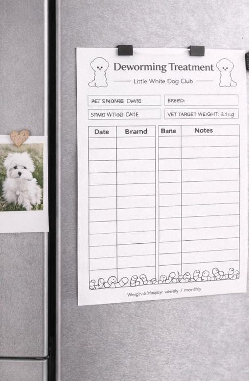 Dog Deworming Treatment Chart Printable | Pet Health Record | Worming ...