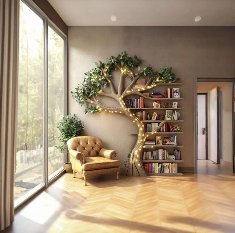 Tree Branch Bookshelf, Handmade Floating Bookshelf, Rustic Wood ...