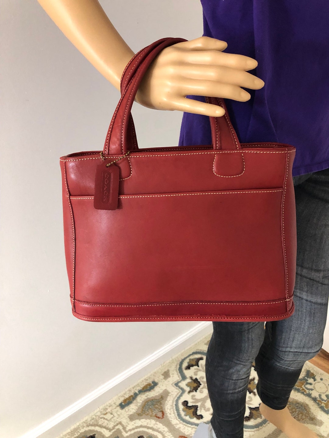 7 Days Sale Vintage Coach Red Leather Bleecker Satchel Handbag Cowhide ...