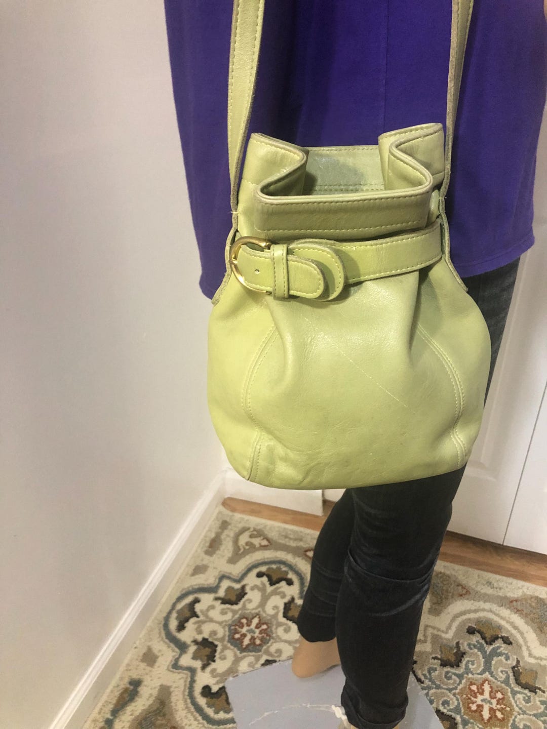 Vintage Coach Yellow Green Leather Soho Pouch Belted Crossbody Shoulder ...