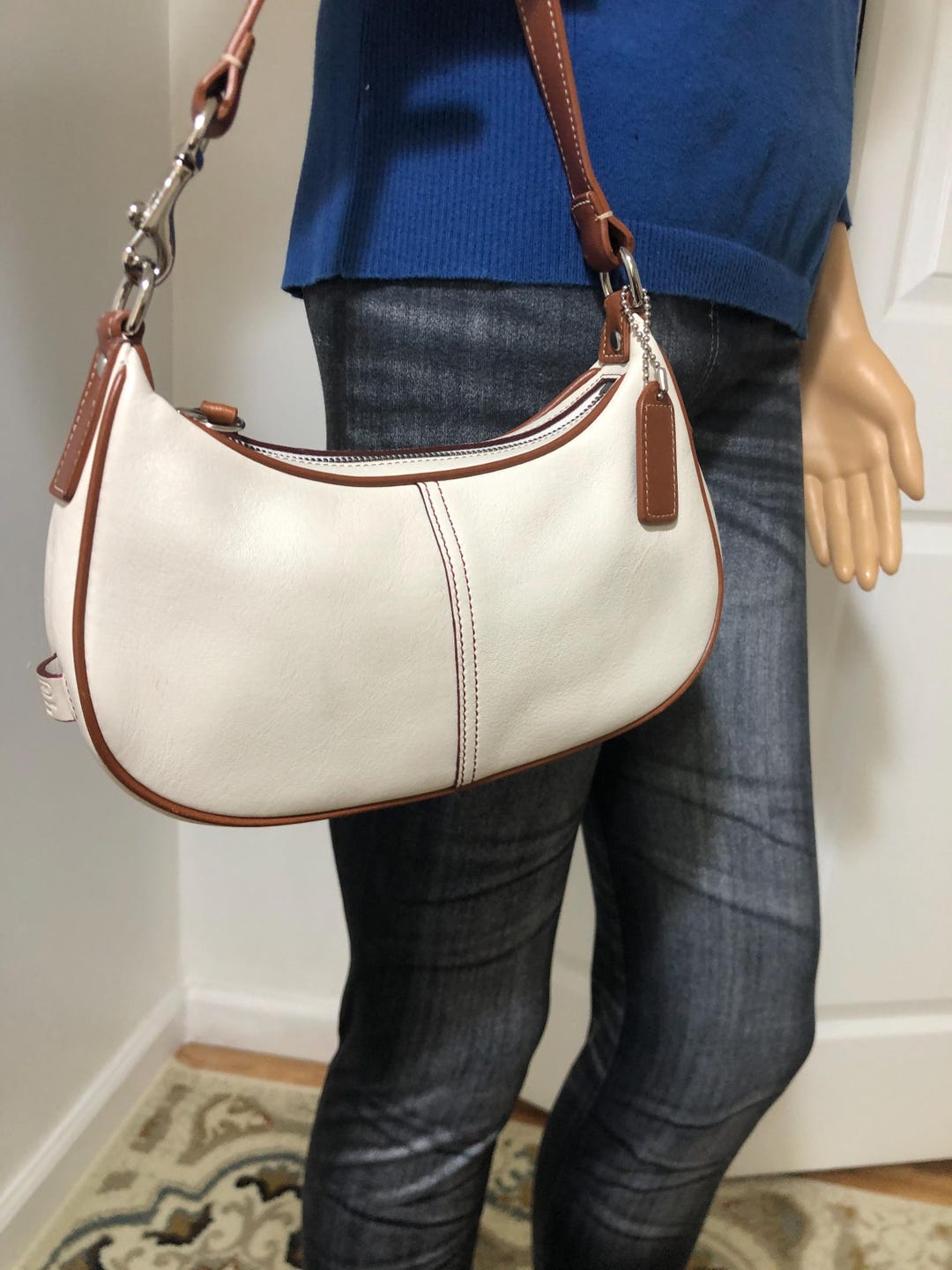 Vintage Coach Ivory Color Leather Hampton Demi Hobo Shoulder Bag Style ...