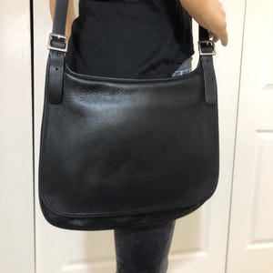 Vintage Coach Black Leather Slim Buckle Crossbody Hippie Flap Bag Style ...