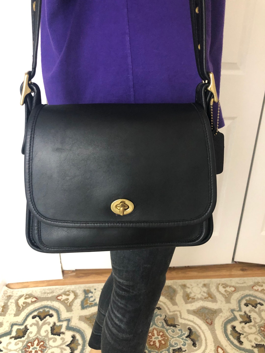 Vintage Coach Rambler Black Leather Flap Cross-body Bag Style 9061 . - Etsy