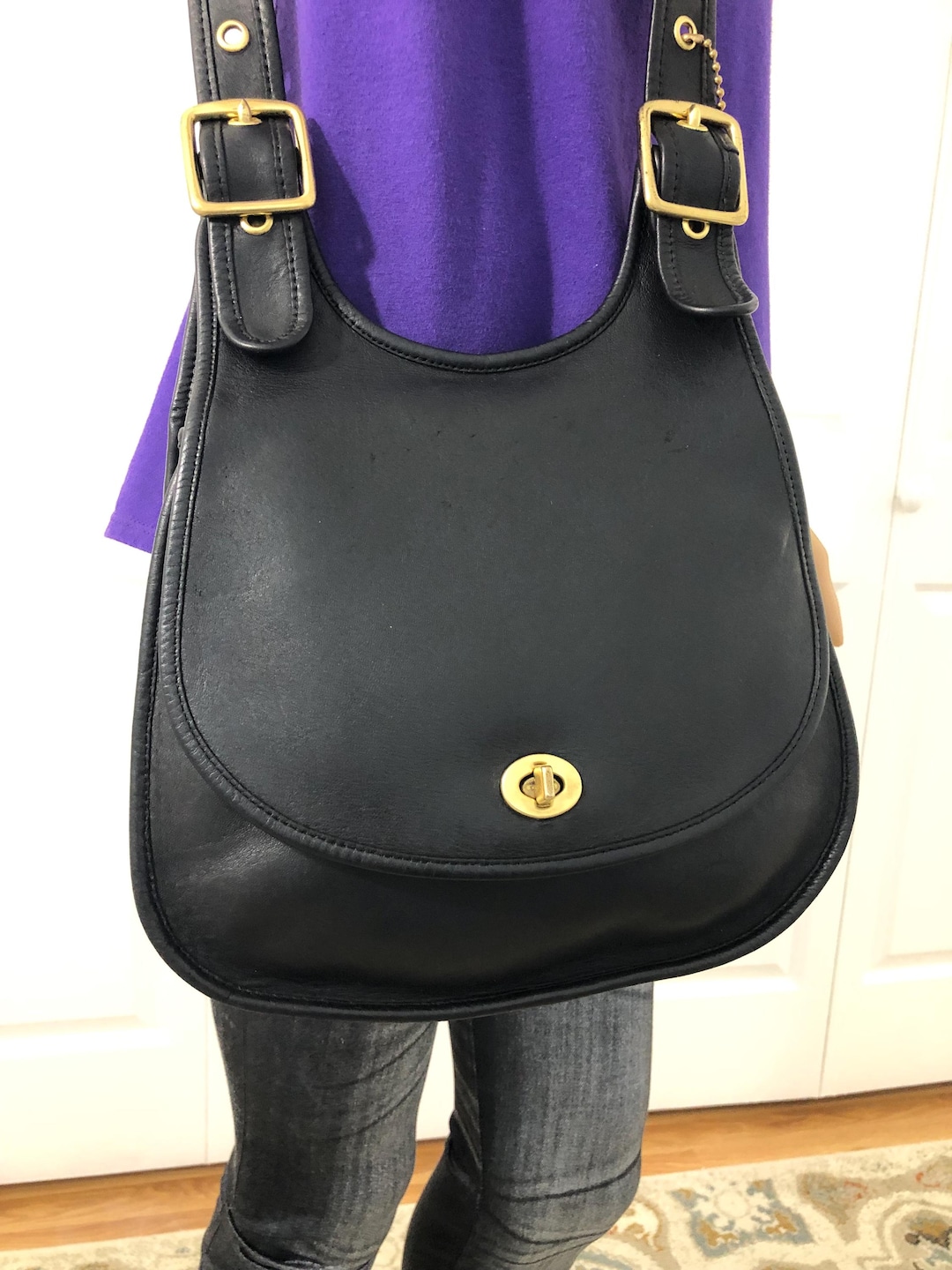 7 Days Sale Vintage Coach Black Leather Berkeley Crossbody Saddle Bag ...